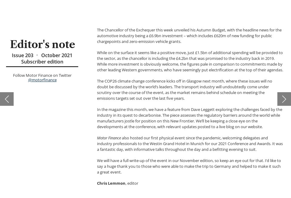 Editor's note - MF Subscriber edition | Issue 203 | October 2021