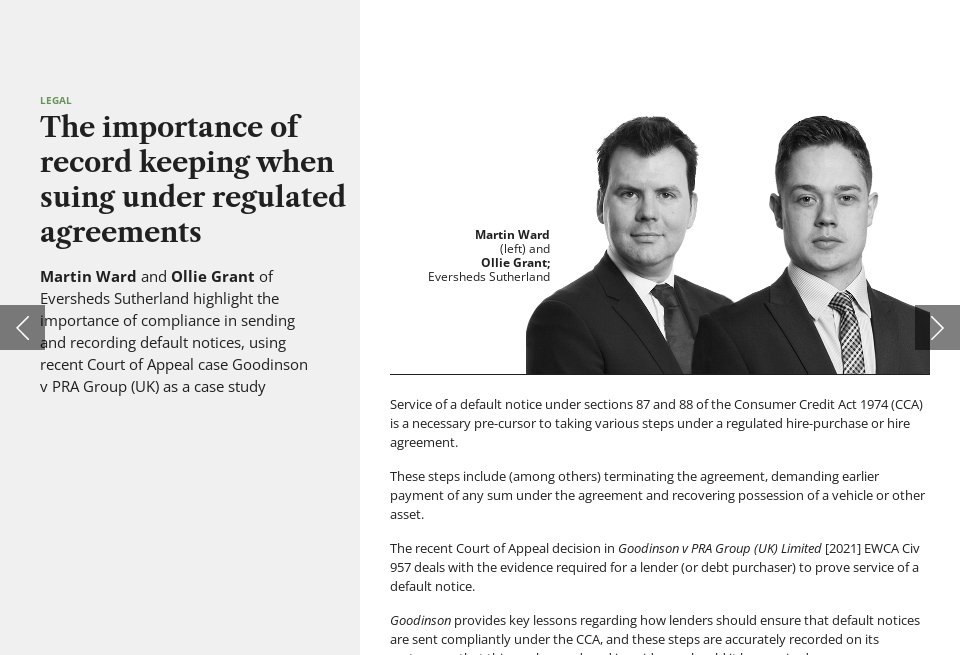 The importance of record keeping when suing under regulated agreements ...