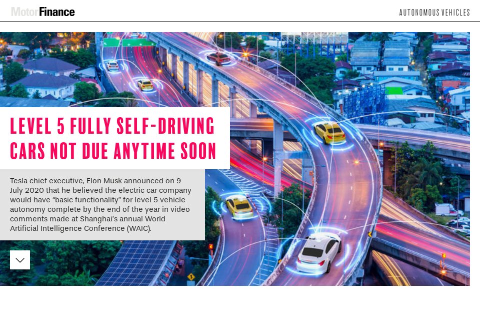 Level 5 fully self-driving cars not due anytime soon - Motor Finance ...