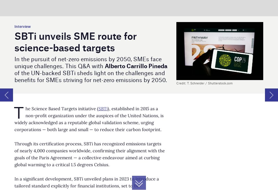SBTi unveils SME route for science-based targets - Motor Finance | Issue 34 | December 2023